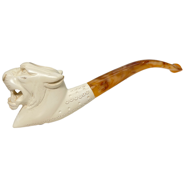 Snarling Tiger Lattice Shank Meerschaum Pipe | Royal Meerschaum Pipes