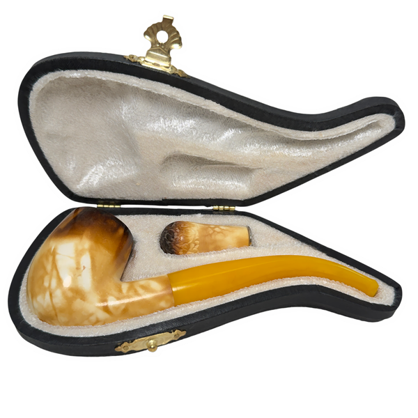 Calcined Smooth Yellow Stem Meerschaum Pipe Set | Royal Meerschaum Pipes