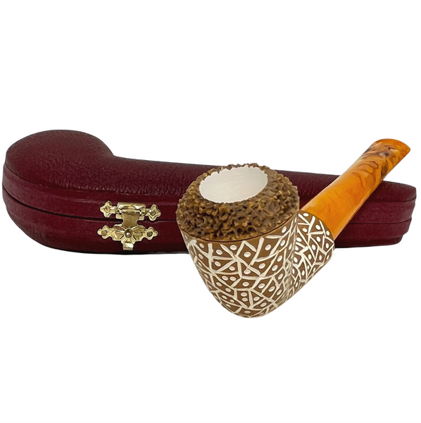 Deluxe 9mm Geometric Carved Dublin Meerschaum Pipe | Royal Meerschaum Pipes