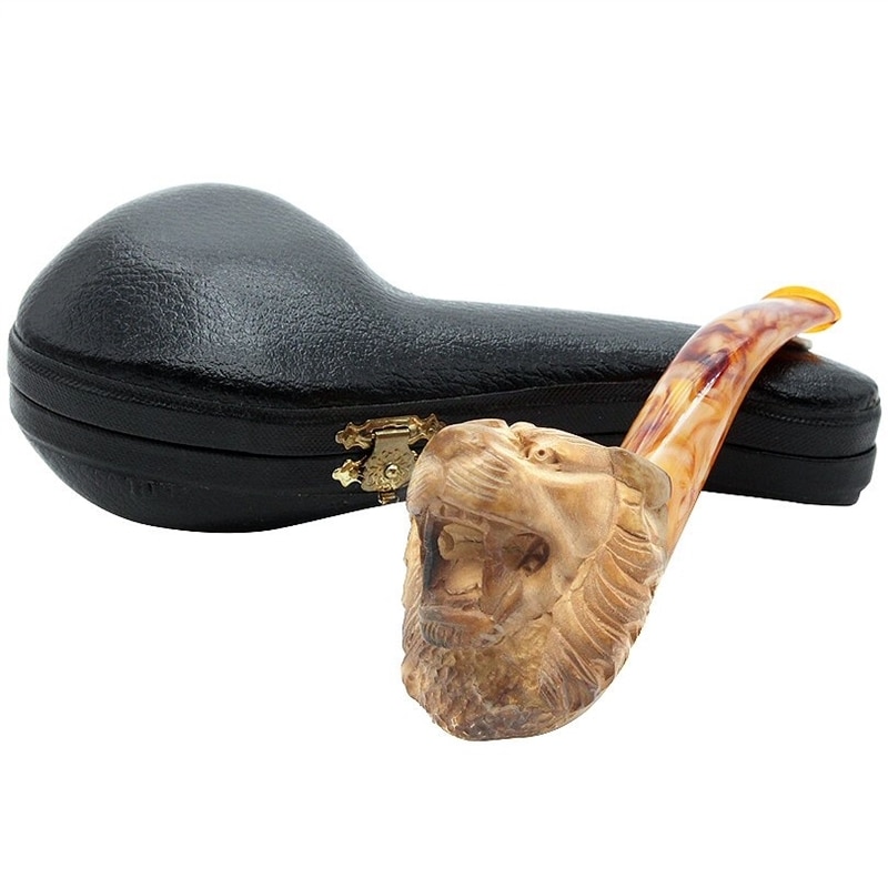 Hand Carved Colored Tiger 100% Solid Block Meerschaum Pipe | Golden ...