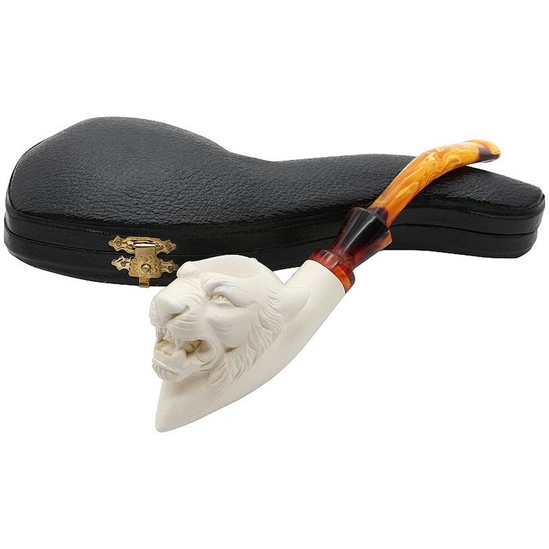 Hand Carved Tiger with Fancy Stem 100% Solid Block Meerschaum Pipe ...