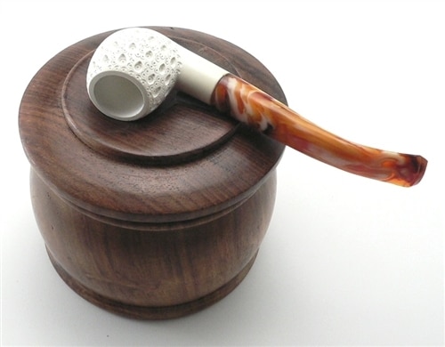 Wood Tobacco Jar with Pipe Rest