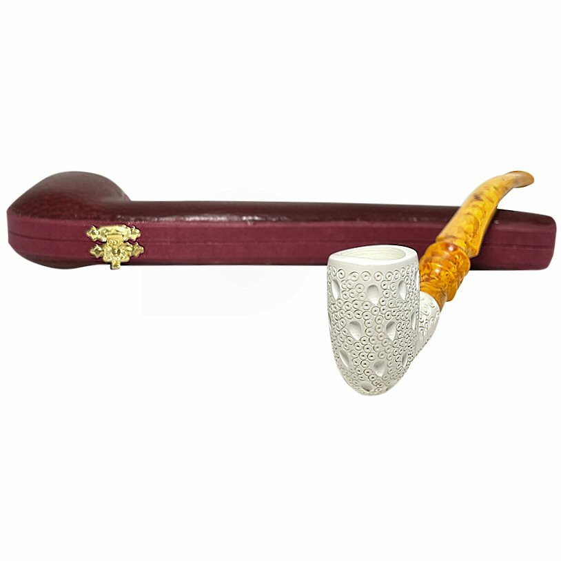 Lattice Oval Bowl Churchwarden Meerschaum Pipe | Royal Meerschaum Pipes