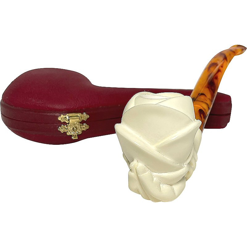 Rose in Hand Bent Tiger Stem Meerschaum Pipe | Royal Meerschaum Pipes