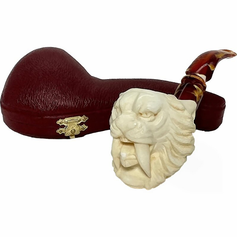 Deluxe Saber Tooth Tiger Antiqued Meerschaum Pipe | Royal Meerschaum Pipes