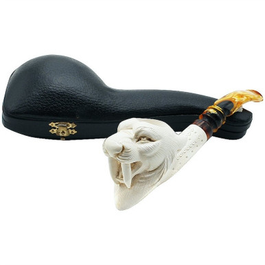 Deluxe Hand Carved Saber Tooth Tiger 100% Solid Block Meerschaum Pipe ...