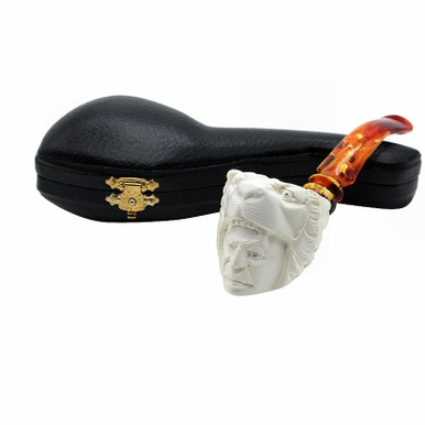 Hand Carved Double Head Tiger Indian 100% Solid Block Meerschaum Pipe ...