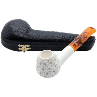 Hand Carved Lattice Straight Long Shank 100% Solid Block Meerschaum ...