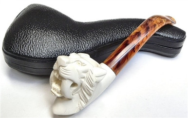 Hand Carved Saber Tooth Tiger 100% Block Meerschaum Pipe On Sale