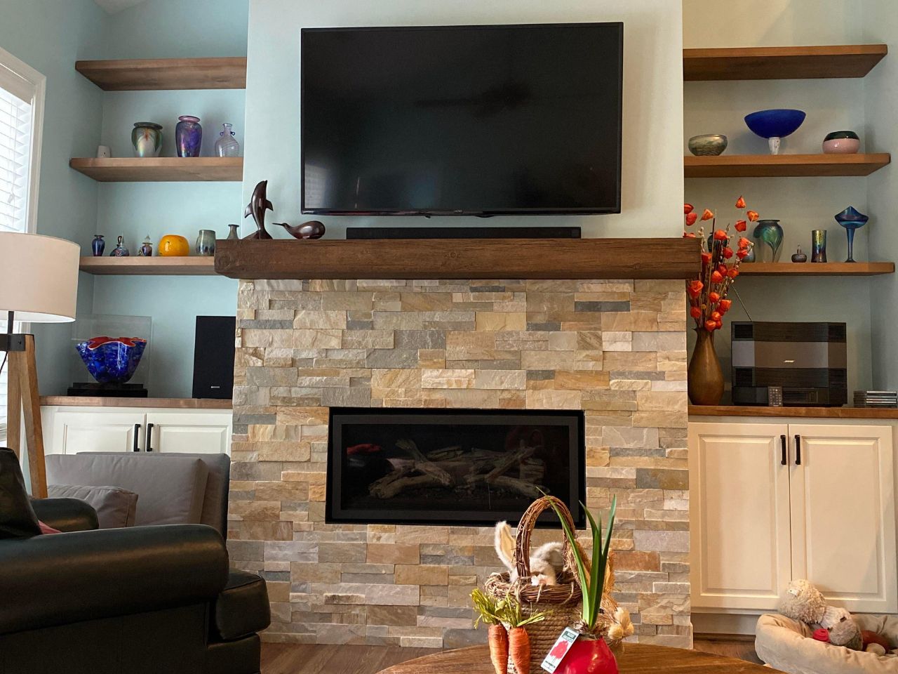 Fireplaces Designs With Wall Mounted Shelving