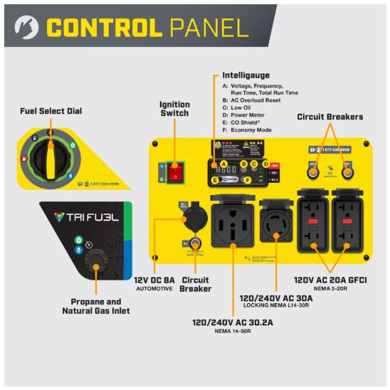 201176 9000W Electric Start Tri-Fuel Inverter with CO Shield