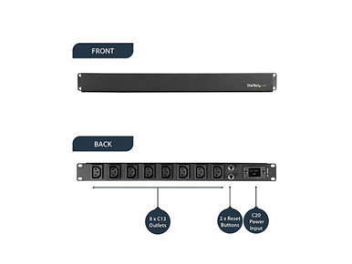 StarTech PDU08C13H 8-Port Rack-Mount PDU with C13 Outlets - 10 ft. Power Cord ...