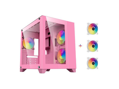 DIYPC ARGB-Q3.v2-Pink Pink USB3.0 Tempered Glass Micro ATX Gaming ...