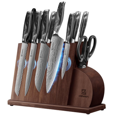 Piklohas 14 Pieces Kitchen Knife Set Magnetic Block Razor Sharp - Black ...