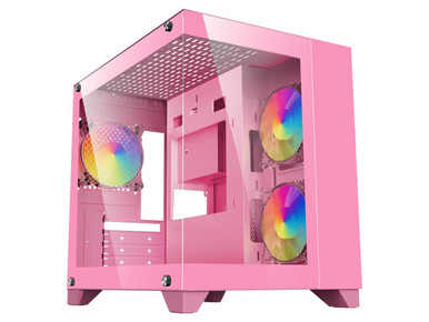 DIYPC ARGB-Q1.V2-P Pink USB3.0 Tempered Glass Micro ATX Gaming Computer ...