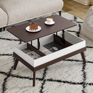 BIDISO LIFT TOP COFFEE TABLE EASY-TO-ASSEMBLY CENTER TABLE - Espresso ...