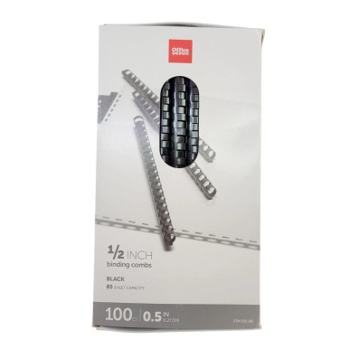 OFFICE DEPOT 1/2" BINDING COMBS BLACK 85 SHEET CAPACITY 100 COUNT 535 ...