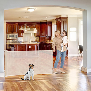 KISKIZ 110 INCH WIDE RETRACTABLE BABY GATE RETRACTABLE DOG GATE - BEIGE ...