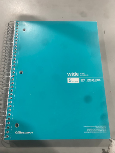 OFFICE DEPOT WIREBOUND NOTEBOOK 8" X 10-1/2", WIDE RULED, 180 SHEETS ...
