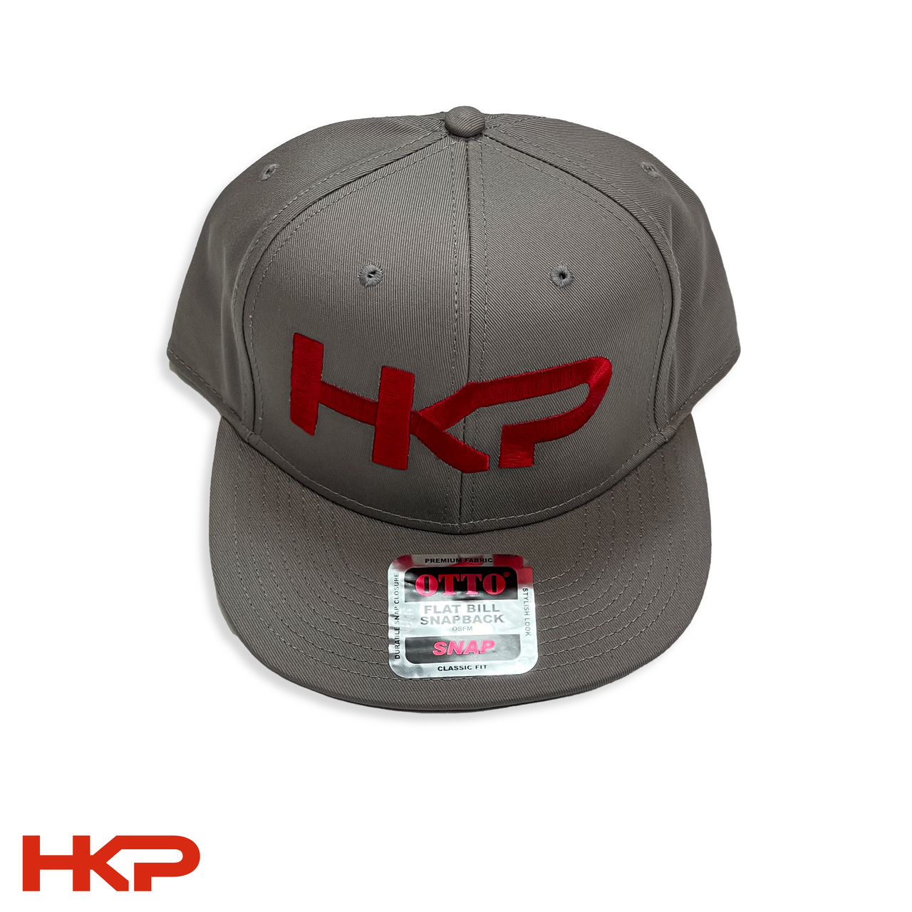 HKP Flat Brim Snapback Hat - Gray & Red