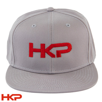 HKP Flat Brim Snapback Hat - Medium Logo - Gray & Red