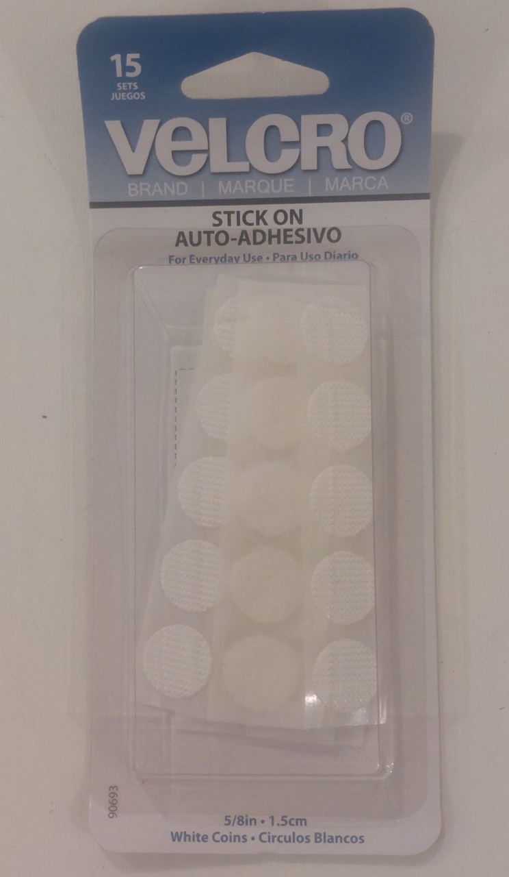 Velcro Brand Stick On Adhesive 5/8-inch White Coins 15 Sets New