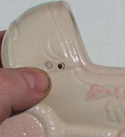 Pink & White Baby Buggy Pottery Flowerpot Planter circa 1960s Vintage