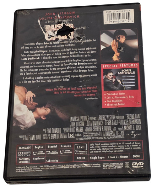 Raising Cain Widescreen Release DVD Movie Stars John Lithgow Lolita ...