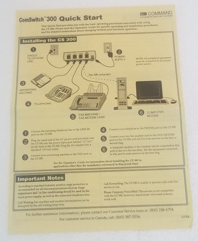 Command Comswitch 300 Instruction sheet