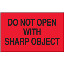 3" x 5" - "Do Not Open with Sharp Object" (Fluorescent Red) Labels Roll ...