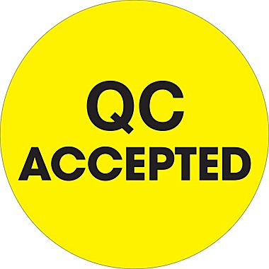 2" Circle - "QC Accepted" Fluorescent Yellow Pre-Printed Inventory ...