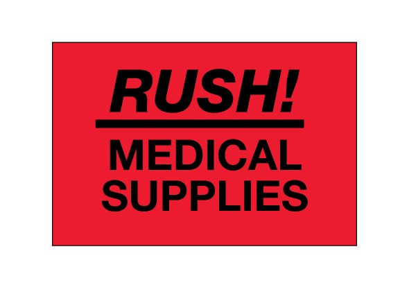 2 x 3" - "Rush - Medical Supplies" (Fluorescent Red) Labels Roll / 500
