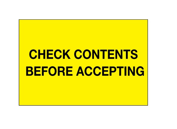 4 x 6" - "Check Contents Before Accepting" (Fluorescent Yellow) Labels ...