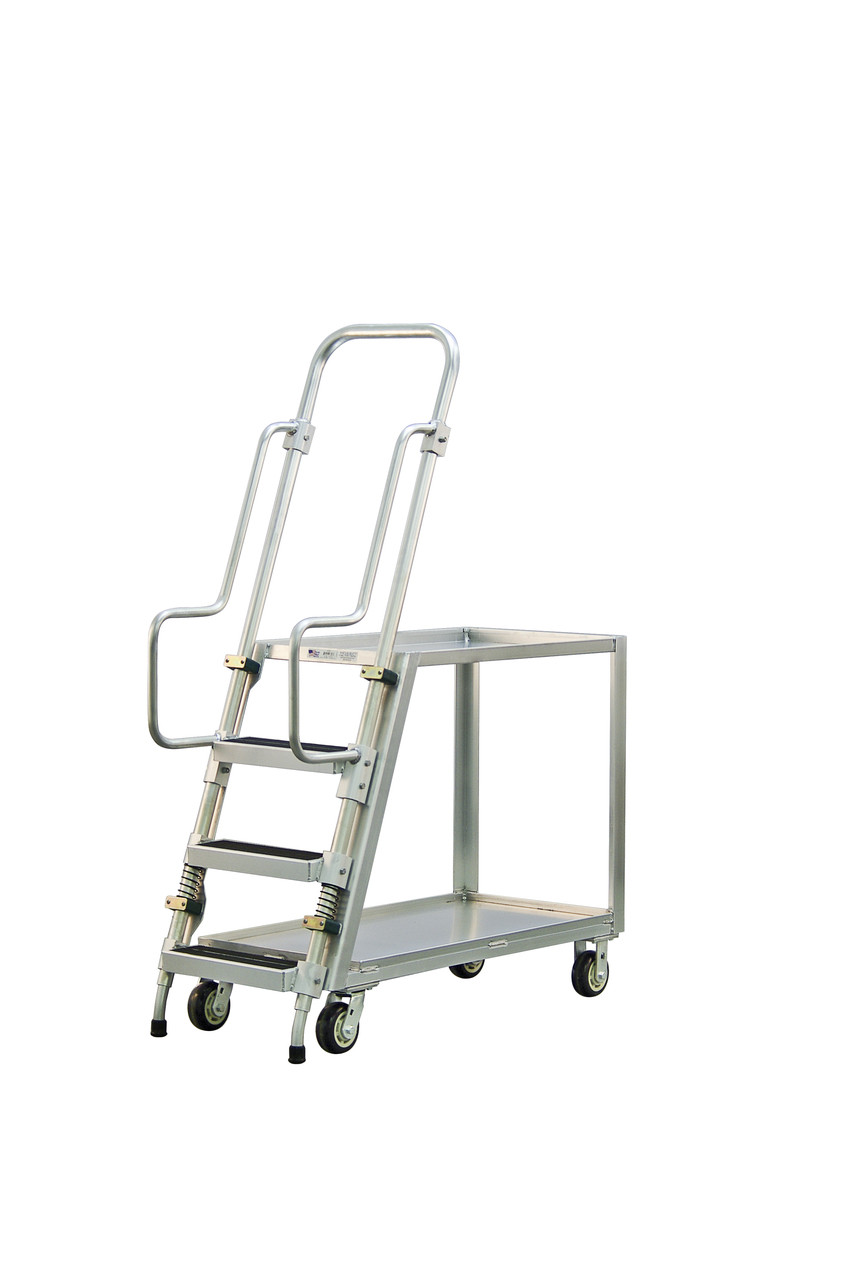 Step Ladder Stocking & Picking Cart for Warehouse, Fulfillment - 2 Shelves