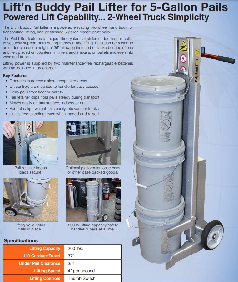 Battery Powered Pail Lifter 5-Gallon Bucket Lift'n Buddy