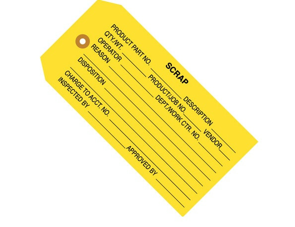 "Scrap (Yellow)" Inspection Tags #5, 4 3/4" x 2 3/8" 13 Pt. Case / 1000