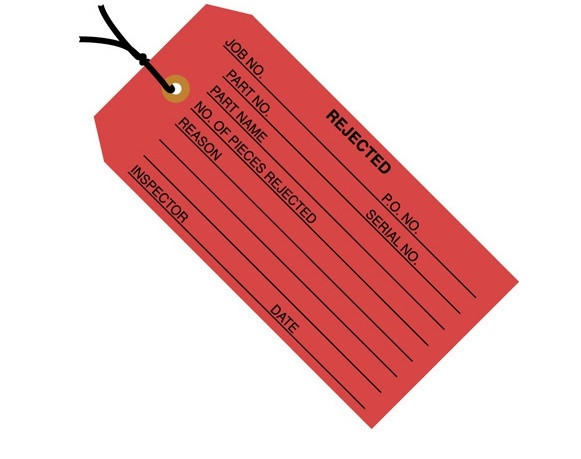Pre-Strung "Rejected (Red)" Inspection Tags #5, 4 3/4" x 2 3/8" 13 Pt ...
