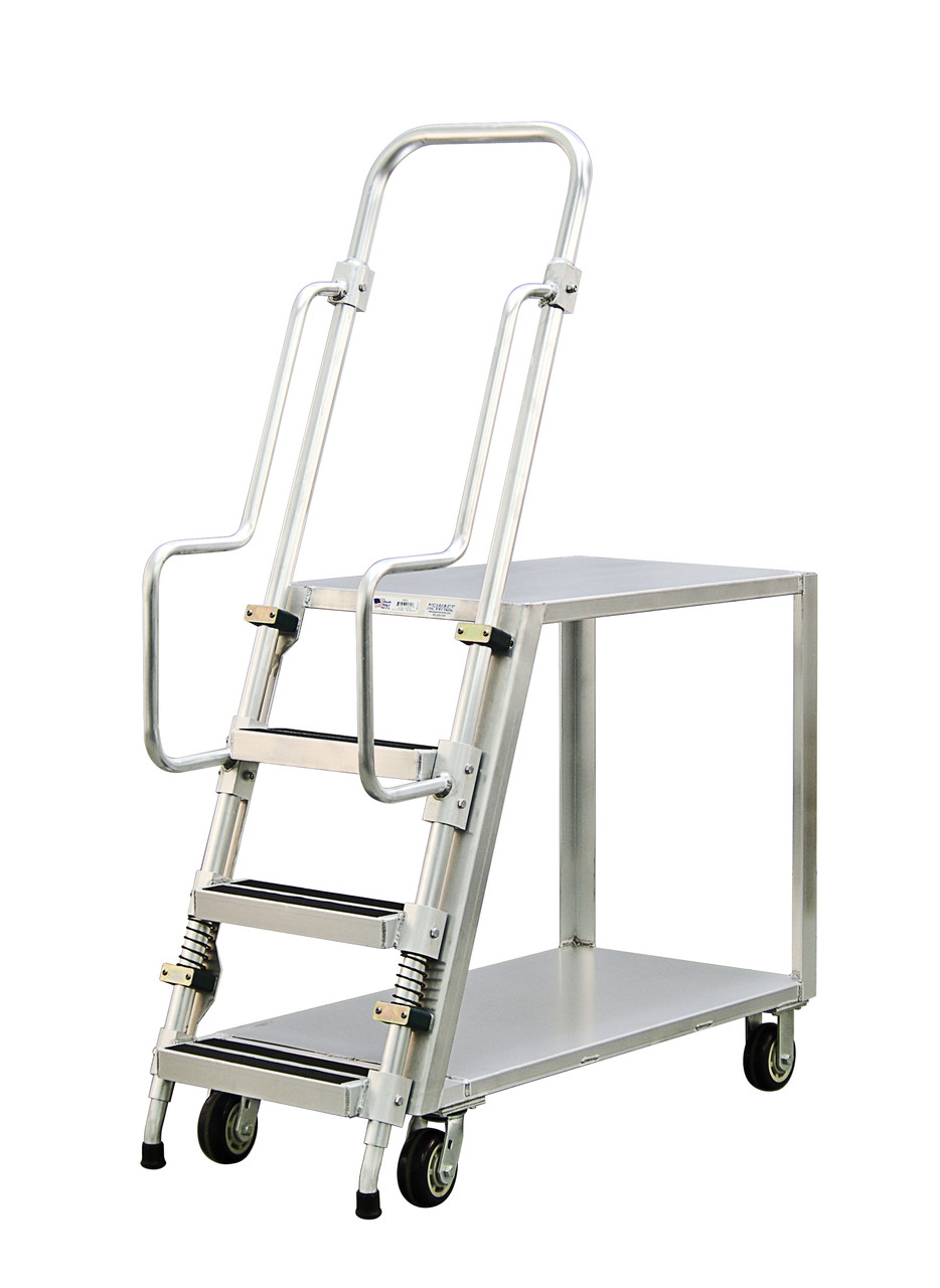 Step Ladder Stocking & Picking Cart for Warehouse, Fulfillment - 2 Shelves