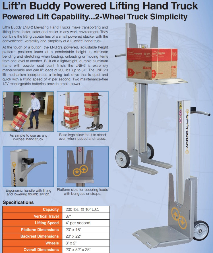 Battery Operated Lift Truck - Powered Elevating Hand Dolly Lift'n Buddy ...