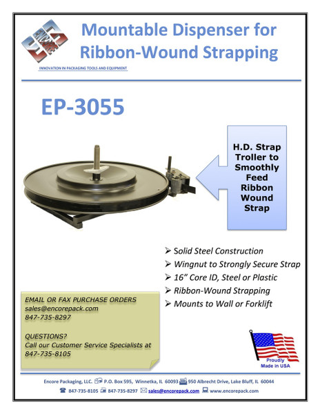 Horizontal Ribbon Strapping Dispenser Wall/Forklift Mountable 16" Core ...