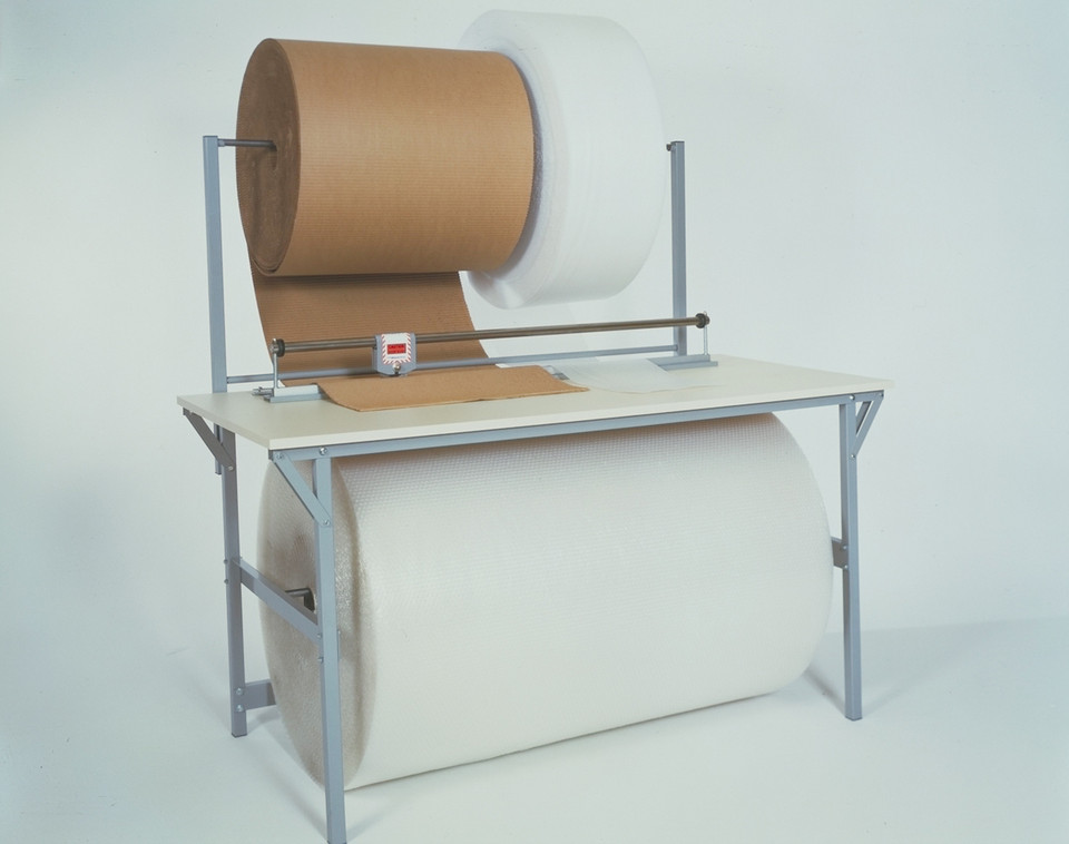 Packing Dispensing Shipping Table with Rotary Shear Cutter