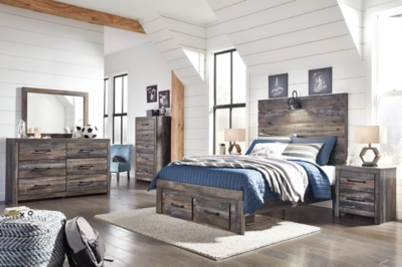 Ashley Drystan Multi Full Storage Panel Bed with Mirrored Dresser and 2 Nightstands