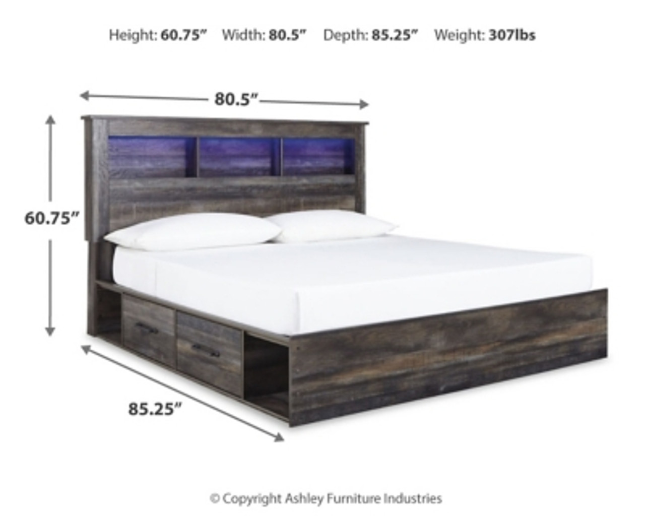 Drystan queen bookcase bed with 2 storage drawers store