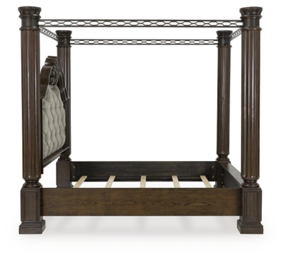Ashley Maylee Dark Brown King Canopy Bed, Dresser, Mirror and Chest on ...