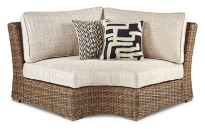 Ashley Beachcroft Beige Outdoor Curved Corner Chair with Cushion on ...