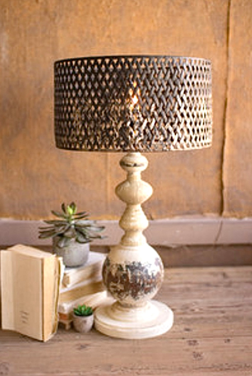 Lamp, Round Metal Base With Perforated Metal Shade - Bless Your Heart ...