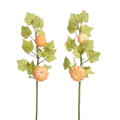 Branch, Pumpkins on Branch with Leaves