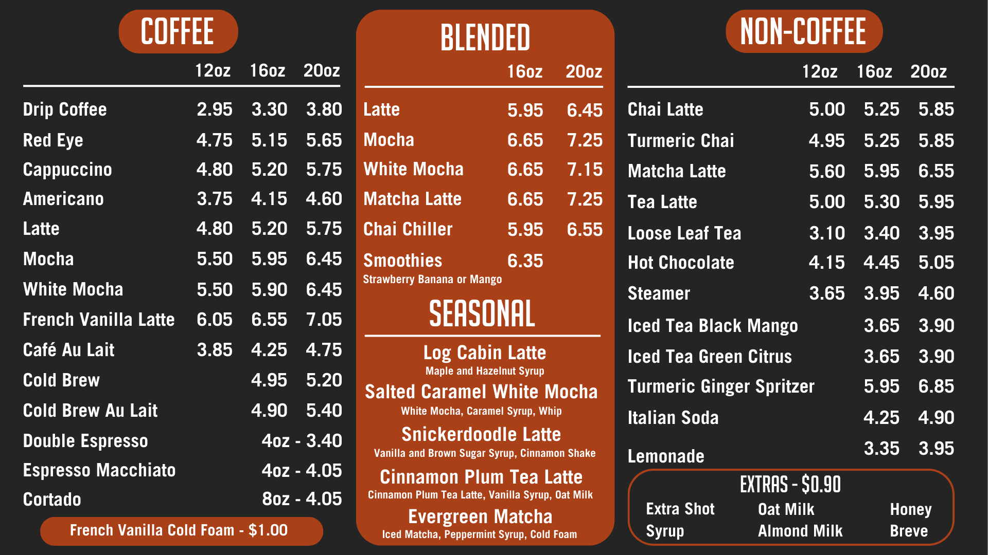 Cafe menu