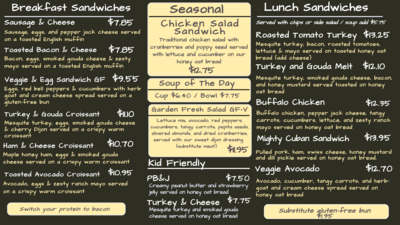 Fiddleheads Cafe Menus