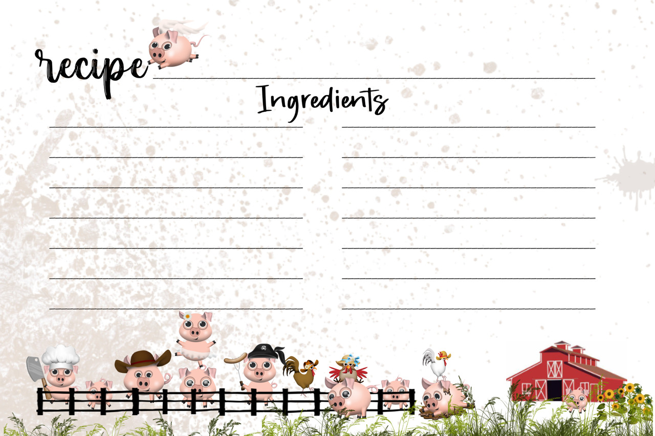 PiggyStone 4x6 Pigs Ranch Recipe Card